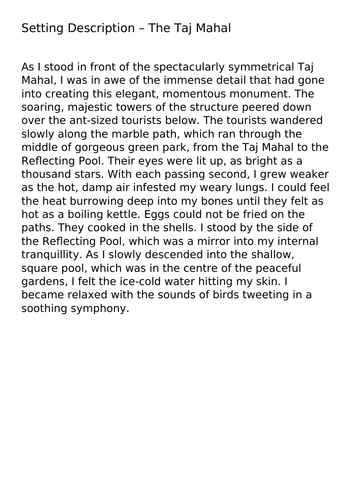 Taj Mahal Setting Description KS2 | Teaching Resources