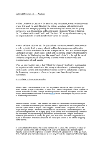 ESSAY on Wilfred Owen's poem Dulce et Decorum Est | Teaching Resources