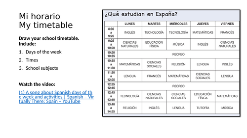 Spanish Year 7 My timetable | Teaching Resources Spanish Year 7 My timetable | Teaching Resources