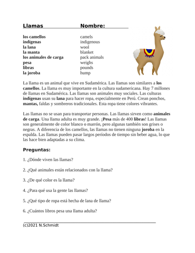 La Llama Lectura y Cultura | Teaching Resources