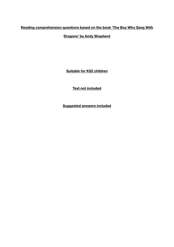 The Boy Who Sang With Dragons by Andy Shepherd Reading Comprehension ...