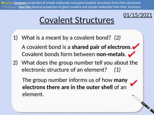 GCSE Chemistry: Covalent Structures | Teaching Resources