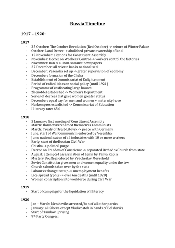AS level History Russia 1917-91 Timeline | Teaching Resources
