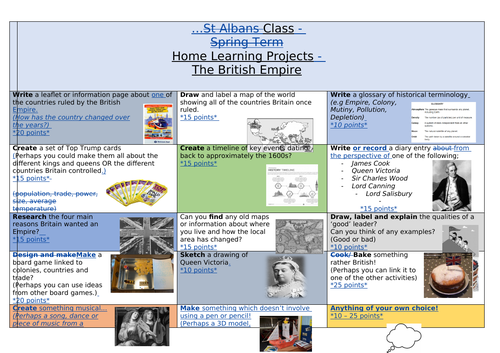 KS2 British Empire Homework Project | Teaching Resources