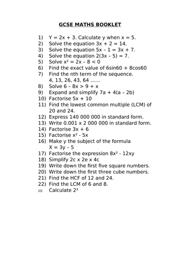 GCSE MATHS BOOKLET | Teaching Resources