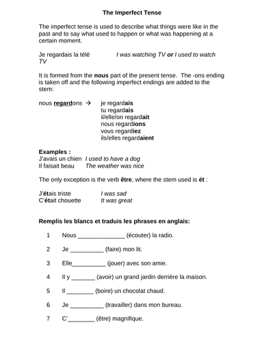 The Imperfect Tense | Teaching Resources