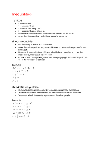 OCR MEI Mathematics: Year 1 (AS) Pure - Inequalities Cheat Sheet ...