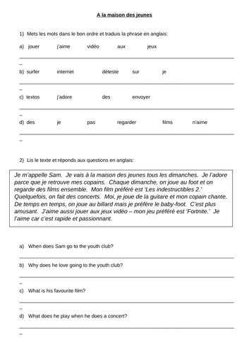 Les passe-temps | Teaching Resources