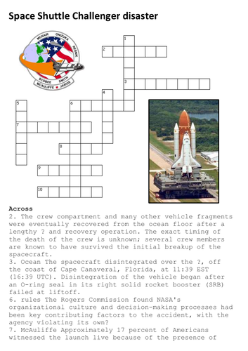 Space Shuttle Challenger disaster Crossword | Teaching Resources