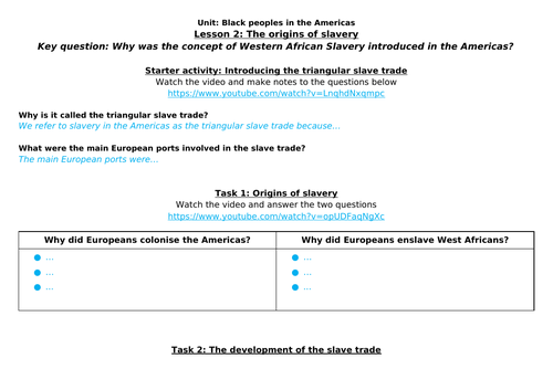 Origins of Slavery home learning worksheet | Teaching Resources