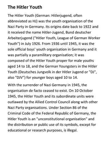 The Hitler Youth Handout | Teaching Resources