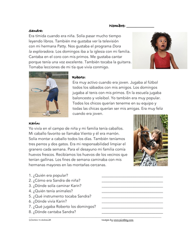 Spanish Imperfect Reading: Mi vida de niño Lectura (Imperfecto ...