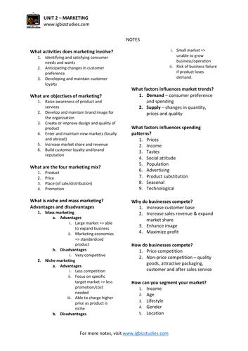 Short Notes Unit 3 - Marketing | Teaching Resources Short Notes Unit 3 - Marketing | Teaching Resources