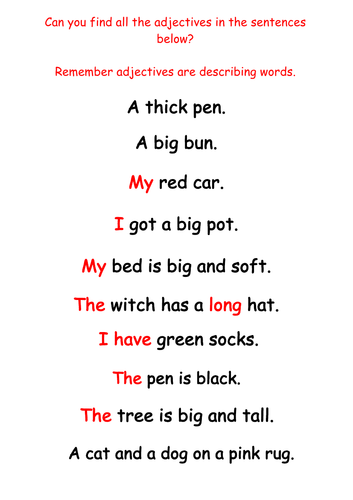 Find The Adjectives | Teaching Resources