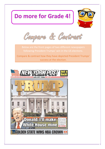 Compare and Contrast - newspaper front covers (Trump) | Teaching Resources