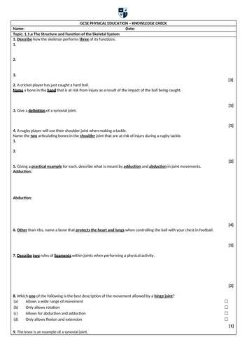 GCSE PE Knowledge Checks | Teaching Resources