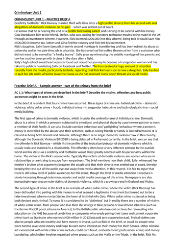 Criminology Unit 1 Sample brief with sample answer | Teaching Resources Criminology Unit 1 Sample brief with sample answer | Teaching Resources