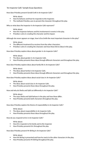An Inspector Calls - J.B. Priestly exam questions | Teaching Resources