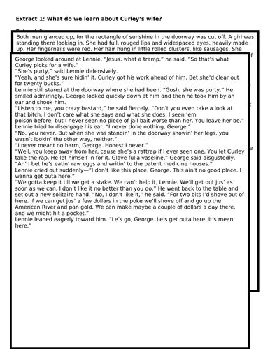 Of Mice and Men - Curley's wife | Teaching Resources