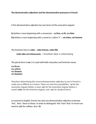 GCSE lesson plan on the demonstrative adjectives and the demonstrative ...