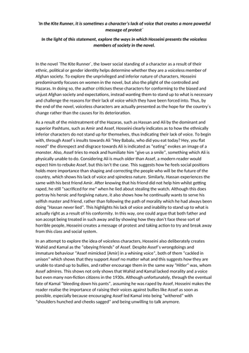 Essay on The Kite Runner - Voiceless Characters | Teaching Resources