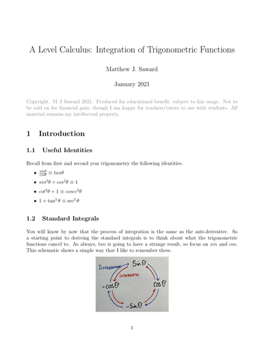 Integrating Trigonometric Functions | Teaching Resources Integrating Trigonometric Functions | Teaching Resources