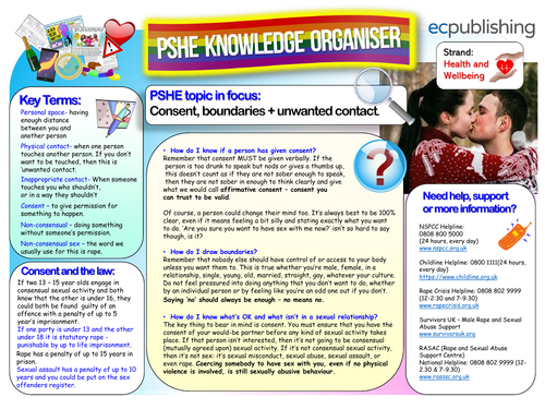 PSHE Knowledge Organiser - Consent | Teaching Resources