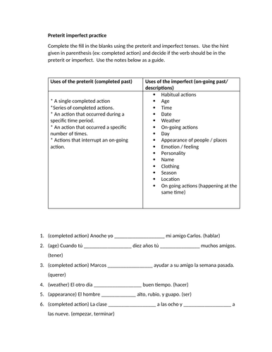 Imperfect and preterit practice | Teaching Resources