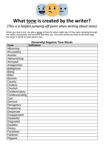 Tone words - worksheets of lots of different tone words | Teaching Resources