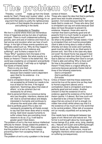 A Level. OCR. The Problem of Evil. LESSON 2. Logical and Evidential ...