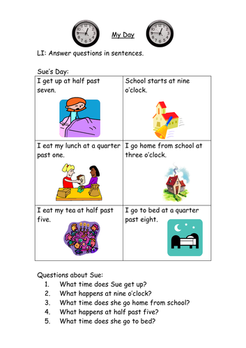 KS1 Worksheet - My Day Comprehension (Simple) (2 versions) | Teaching ...