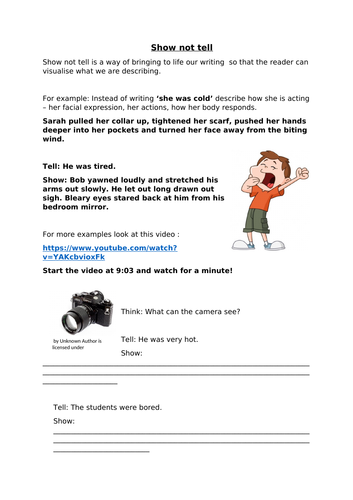 Show not tell activity with video link | Teaching Resources