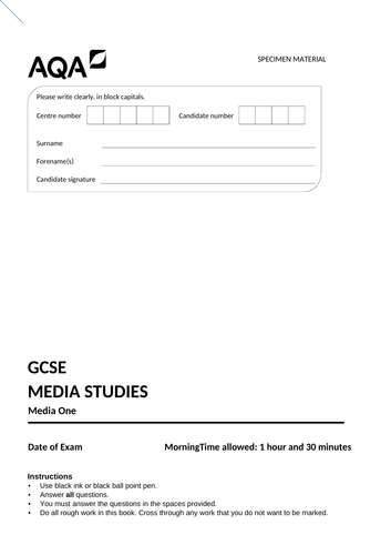 AQA GCSE MEDIA MOCK EXAM PAPER 1 | Teaching Resources