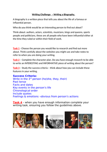 Biography Writing Teaching Resources