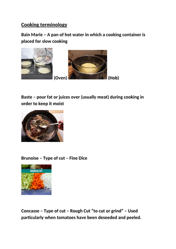 Pictured Glossary for Catering Terms | Teaching Resources
