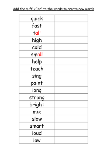 Comparative adjectives Suffix adding er | Teaching Resources