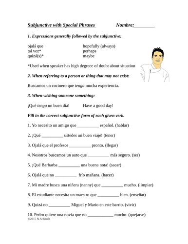 Spanish Subjunctive Worksheet: Ojalá, Tal vez, Quizás, Qué etc ...