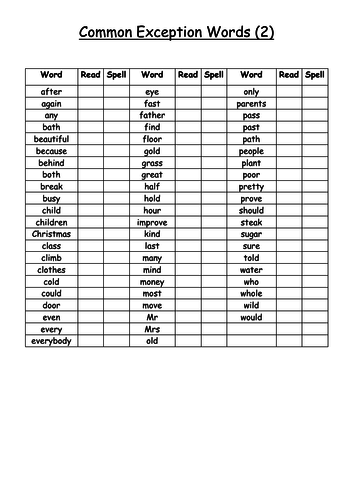 Year 2 Common Exception Words Ticklist | Teaching Resources Year 2 Common Exception Words Ticklist | Teaching Resources
