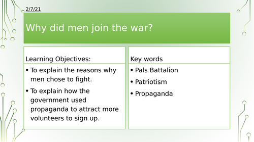 Year 8/9: Why did men join the war? | Teaching Resources