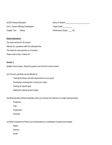 IGCSE PE Fitness | Teaching Resources