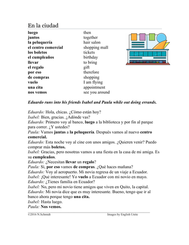 En la ciudad Lectura: In the City Spanish Reading + Worksheet (a, al ...