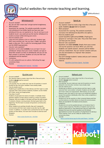 Useful websites for remote teaching and learning | Teaching Resources