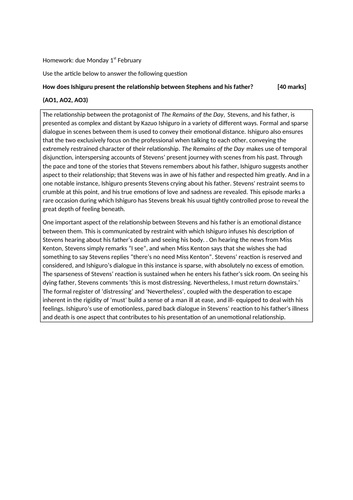 The Remains of the Day: Stevens and his father | Teaching Resources