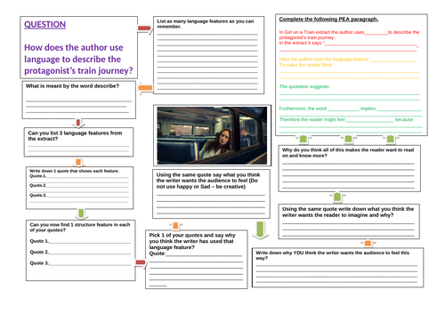 Language Paper 1 Q2 The Girl on the Train Worksheet Low Ability ...