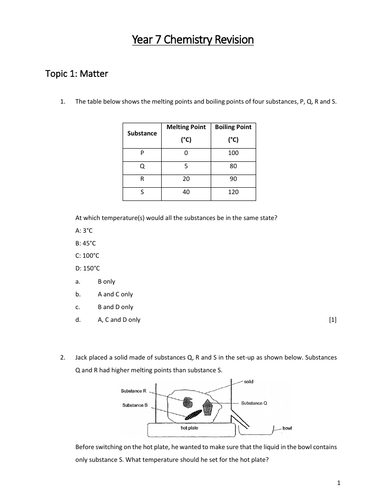 Year 7 Chemistry Revision | Teaching Resources