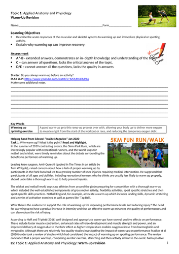 A-level PE EDEXCEL (Spec 2016) Warm-up | Teaching Resources