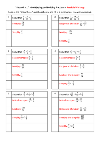 Show that... Multiplying and Dividing Fractions | Teaching Resources