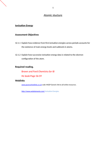 REVISION of Advanced atomic structure self study notes | Teaching Resources