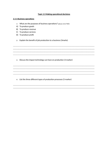 Edexcel GCSE Business 9-1 Theme 2: Topic 2.3 Exam style Questions and ...