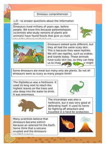 Dinosaur Comprehension | Teaching Resources